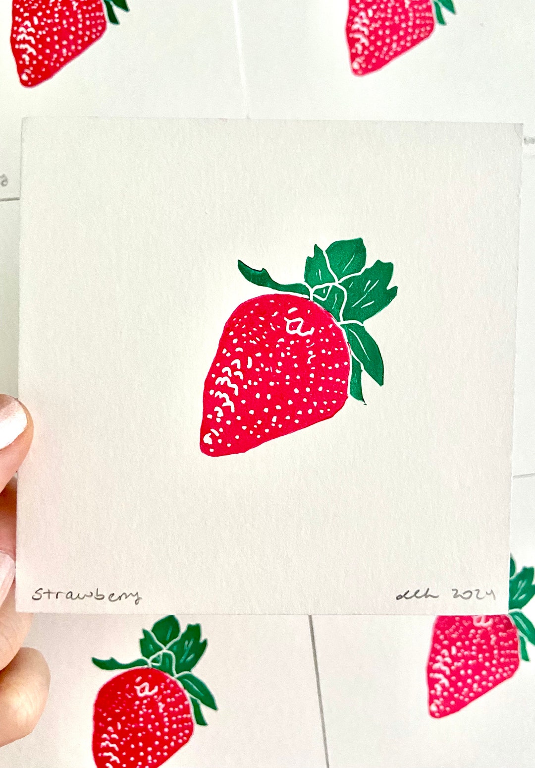 Small Strawberry Original Block Print Hand Carved Hand Printed - Etsy