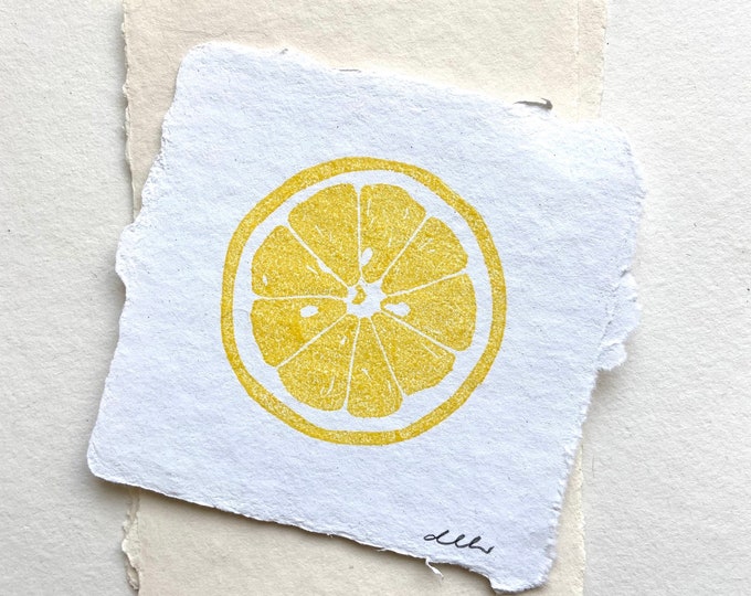 Small Lemon Slice Print | Original Block Print | Hand Carved | Hand ...
