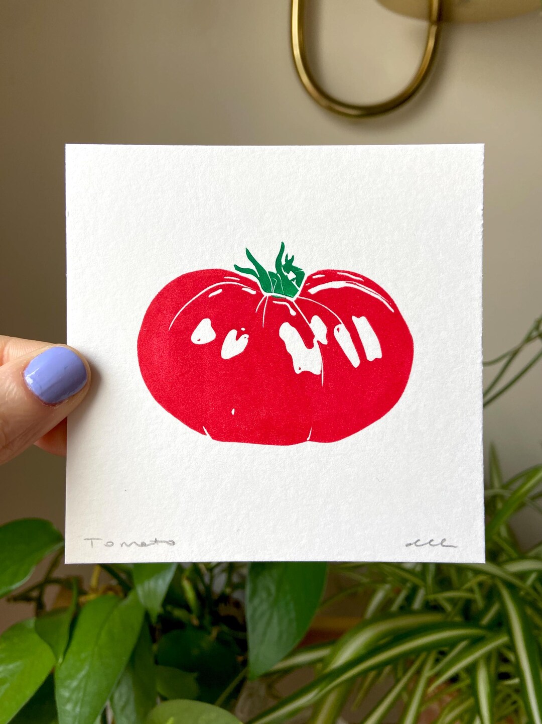 Tomato Block Print. Food Wall Art. Kitchen Decor. Original Linocut (4x4 ...