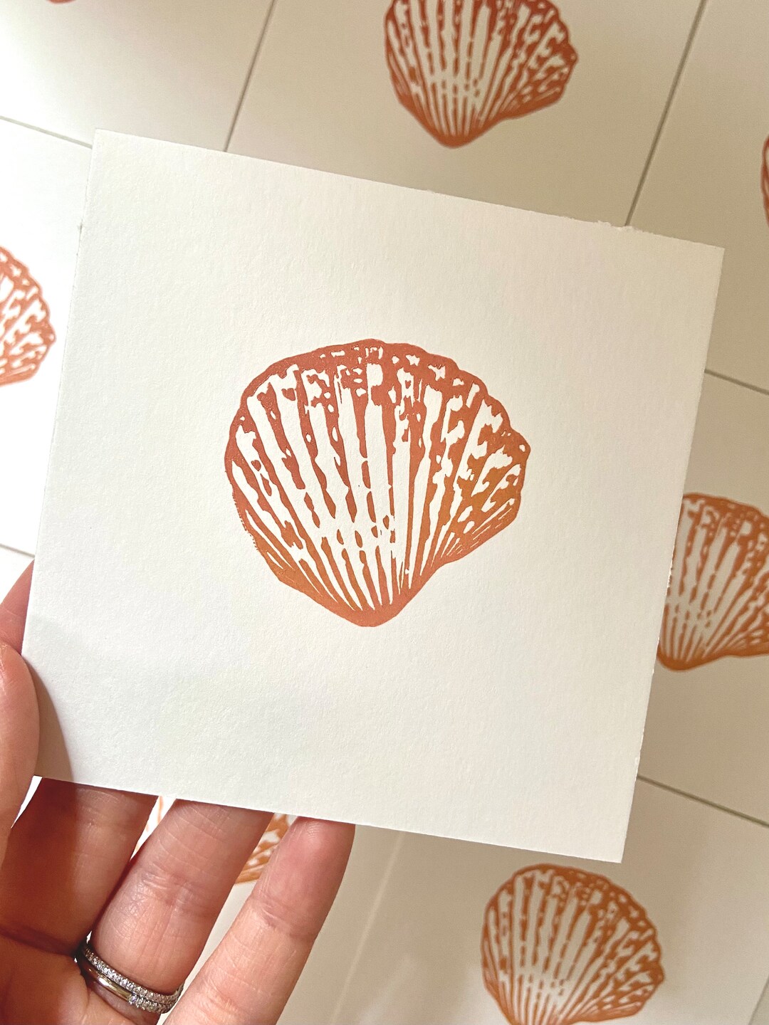Seashell Print | Ocean Print | Shell Linocut | Beach Art | Block Print | Hand Carved | Hand ...