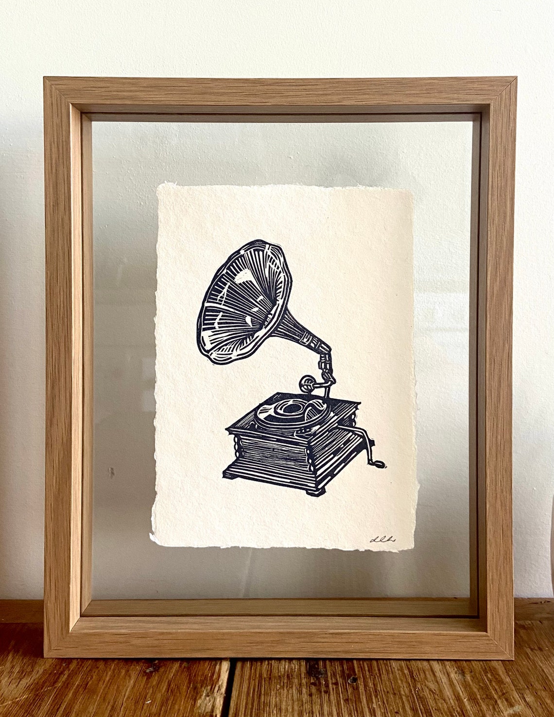 Phonograph Record Player Original Art Block Print Hand - Etsy