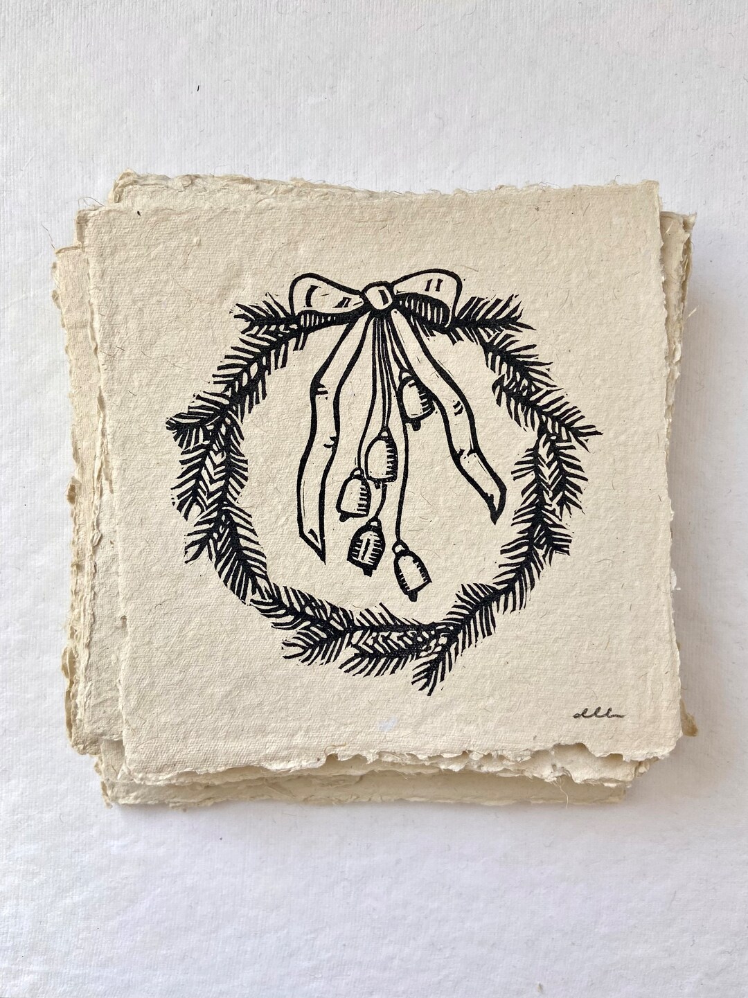 Holiday Wreath | Christmas Wreath | Wreath Linocut | Original Art ...