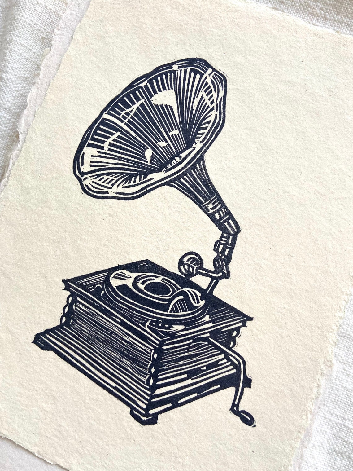 Phonograph Record Player Original Art Block Print Hand - Etsy