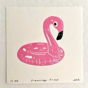 Flamingo Float | Flamingo Linocut | Summer Art | Hand Carved | Hand ...