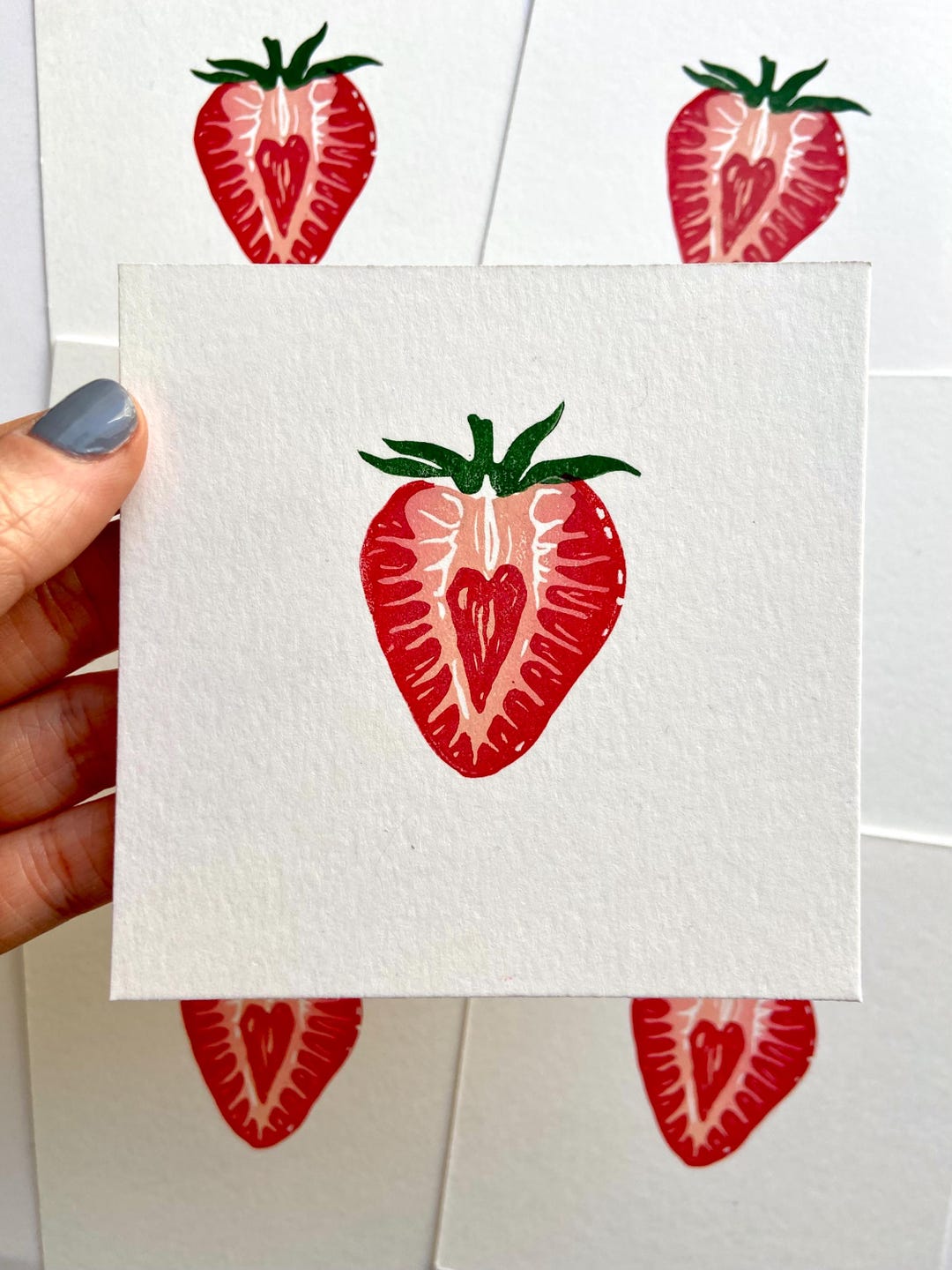 Strawberry Half Print | Strawberry Linocut | Fruit Art | Valentines Day ...