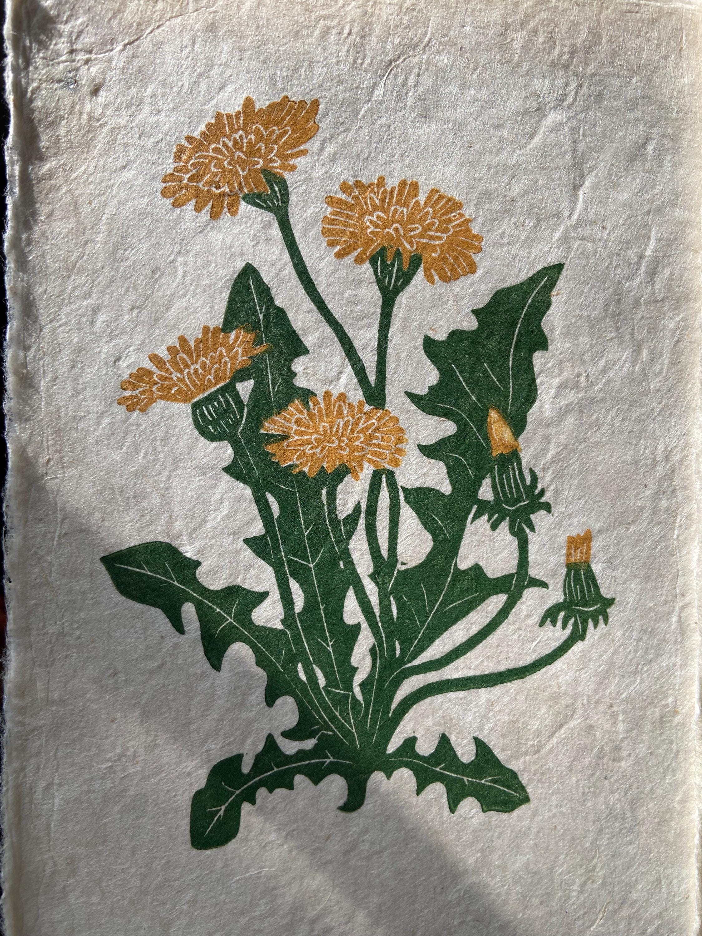Dandelion Block Print. Food Wall Art. Kitchen Decor. Original Linocut ...