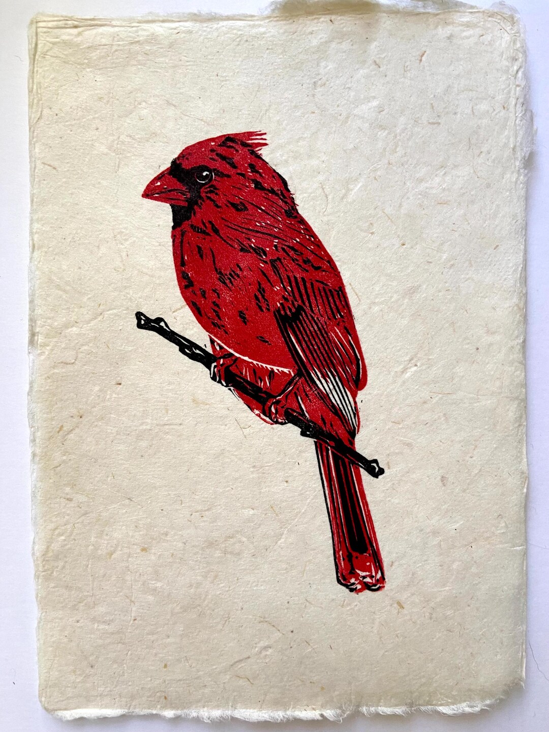 Cardinal Block Print. Bird Wall Art. Home Decor. Original Linocut (5x7 ...