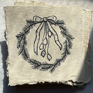 Holiday Wreath | Christmas Wreath | Wreath Linocut | Original Art ...