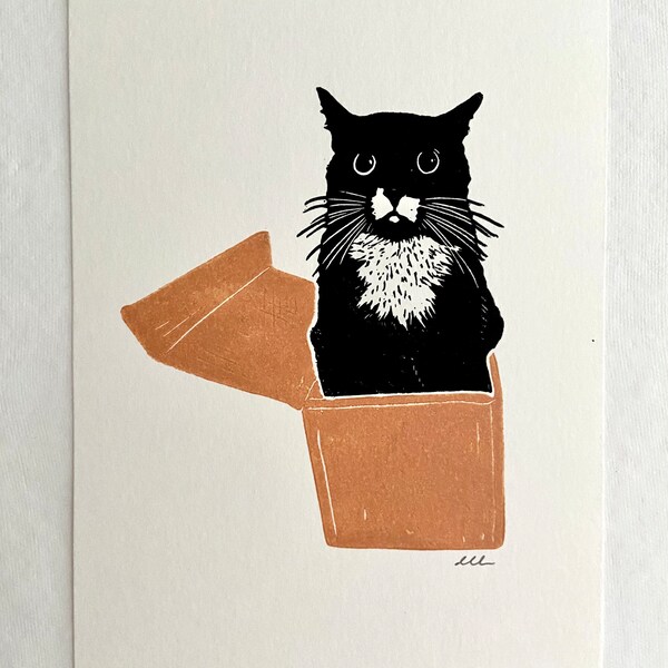 Cat Block Print - Etsy
