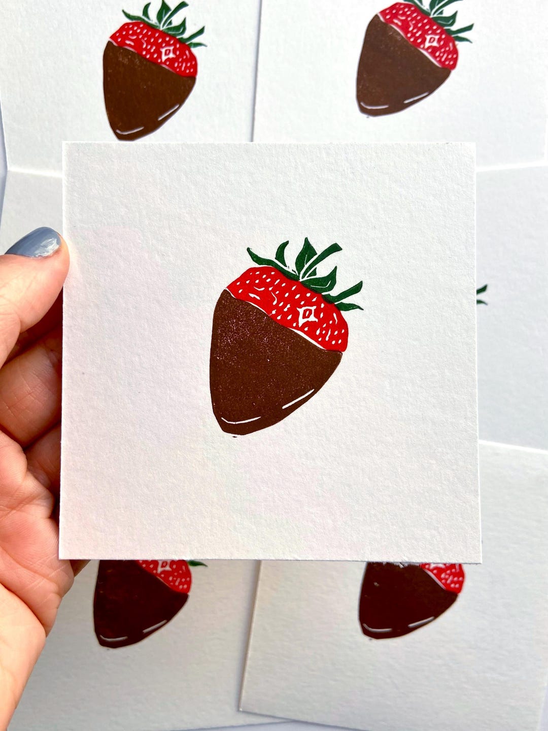 Chocolate Strawberry Print | Chocolate Covered Strawberries Linocut | Valentines Day Art | Food ...