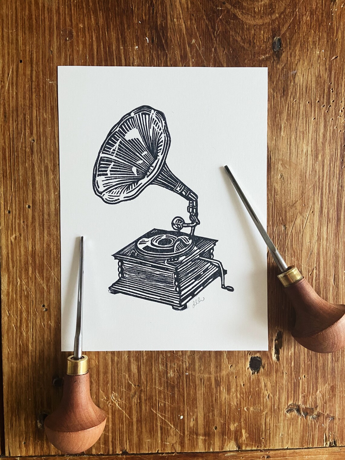 Phonograph Record Player Original Art Block Print Hand | Etsy