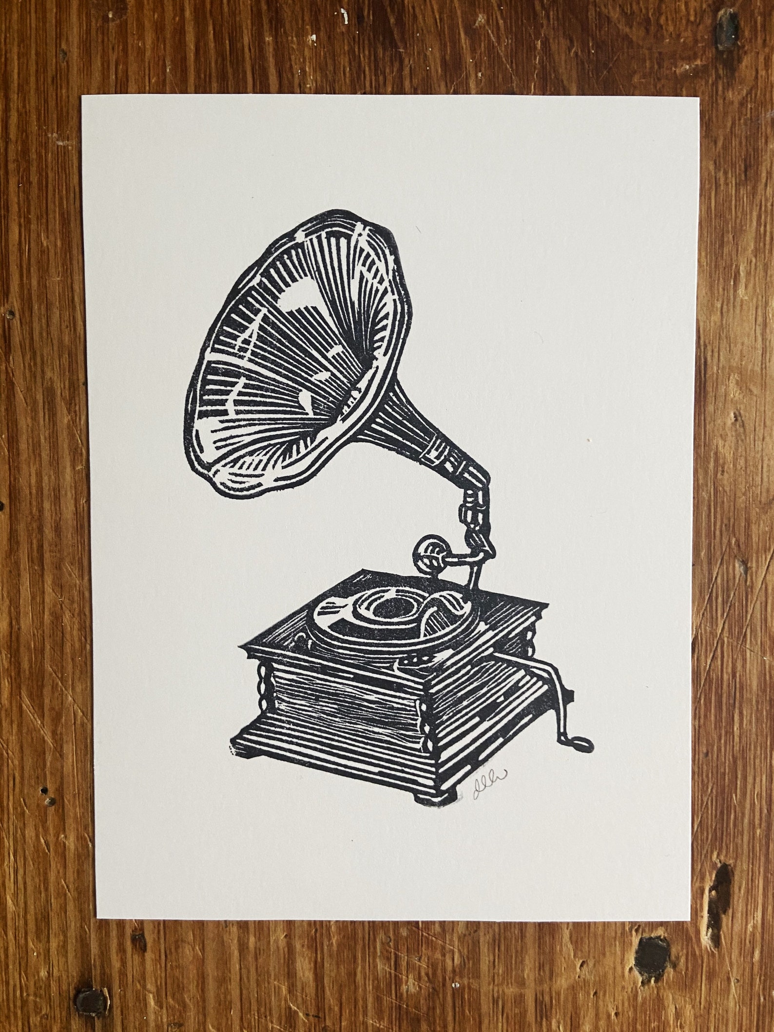 Phonograph Record Player Original Art Block Print Hand | Etsy