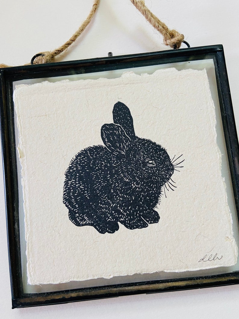 Bunny Original Art Block Print Hand Carved Hand | Etsy