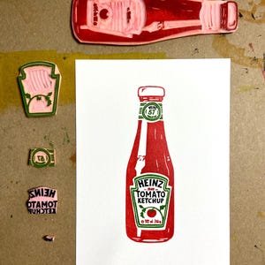 Heinz Ketchup Block Print | Heinz Ketchup Linocut | Food Art | Kitchen ...