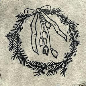 Holiday Wreath | Christmas Wreath | Wreath Linocut | Original Art ...