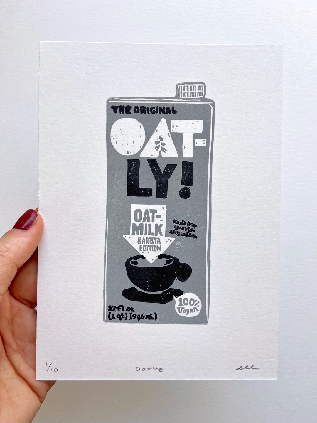 Oatly Barista Block Print. Food Wall Art. Oat Milk. Kitchen Decor ...