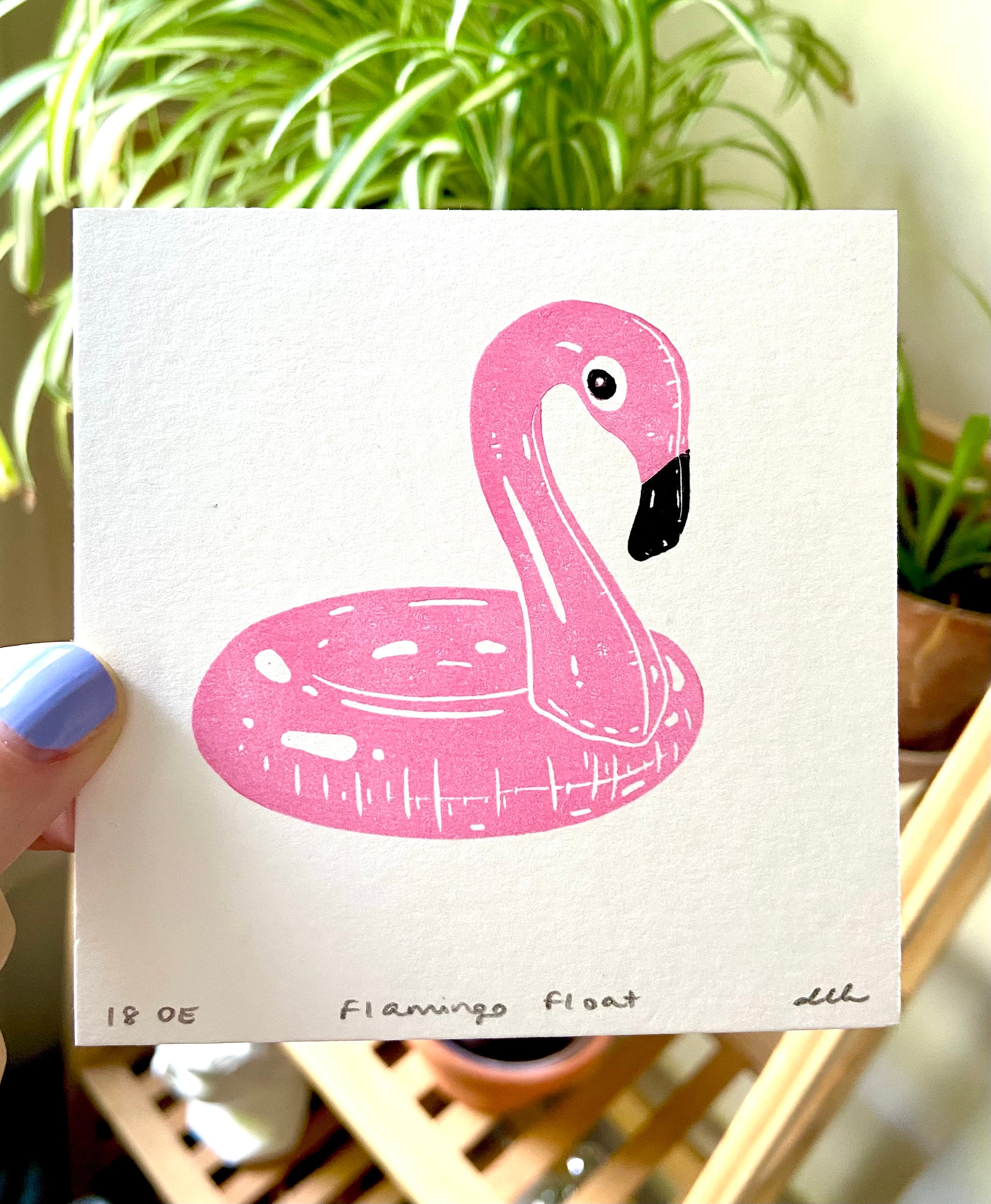 Flamingo Float Flamingo Linocut Summer Art Hand Carved Hand Printed ...