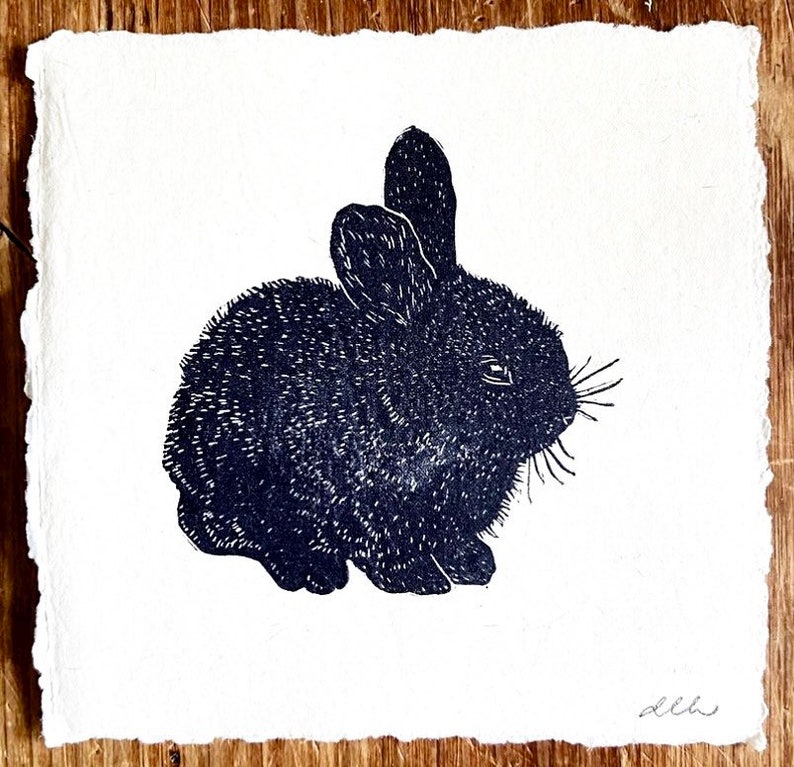 Bunny Original Art Block Print Hand Carved Hand | Etsy