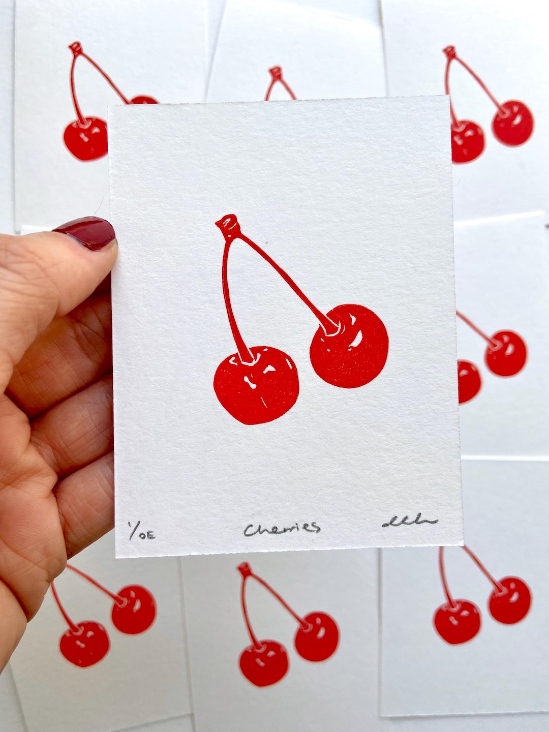 Cherries Print | Cherry Linocut | Fruit Print | Kitchen Art | Food Art ...