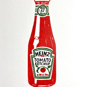 Heinz Ketchup Block Print | Heinz Ketchup Linocut | Food Art | Kitchen ...