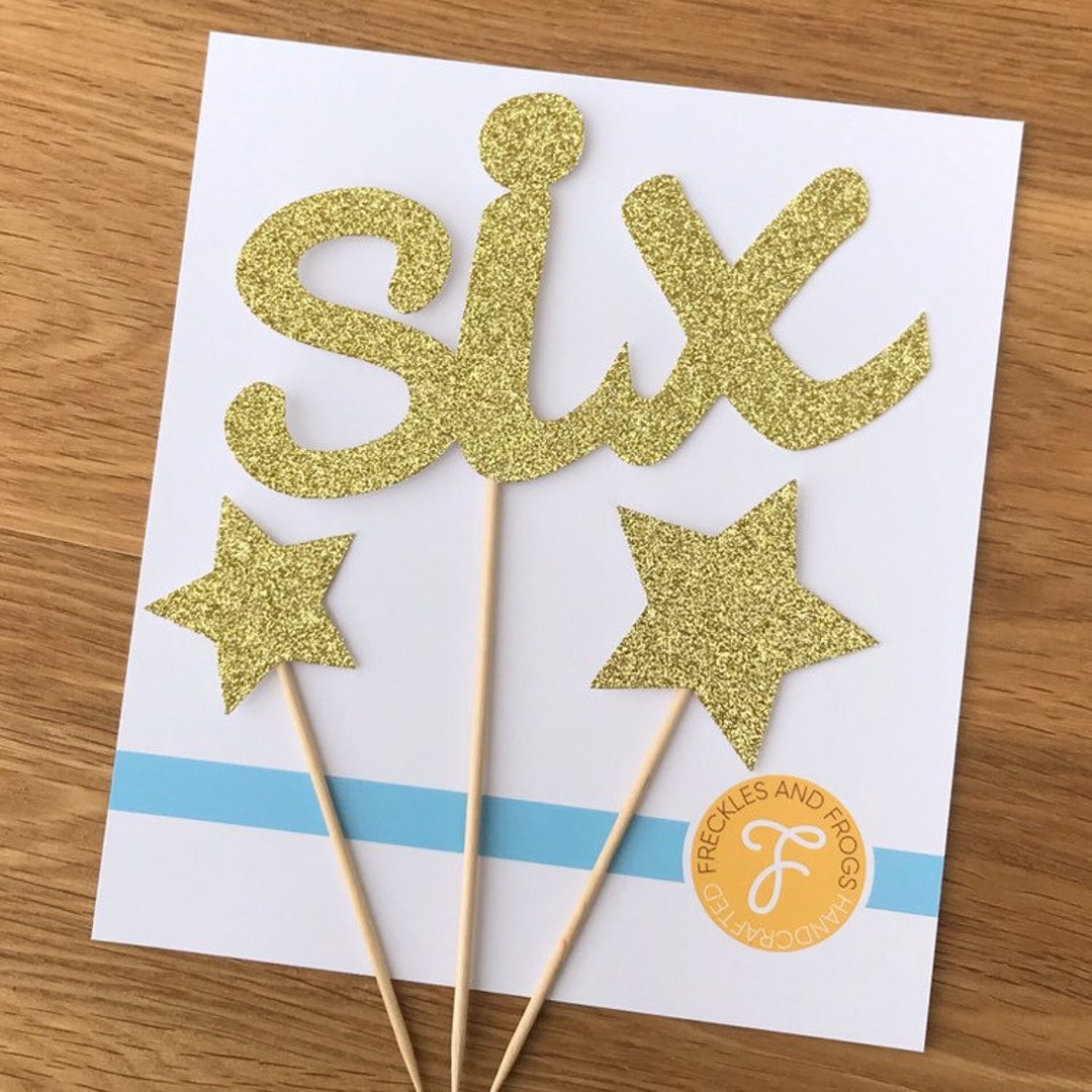 6th Birthday Cake Topper Six Cake Topper Set Glitter Card - Etsy