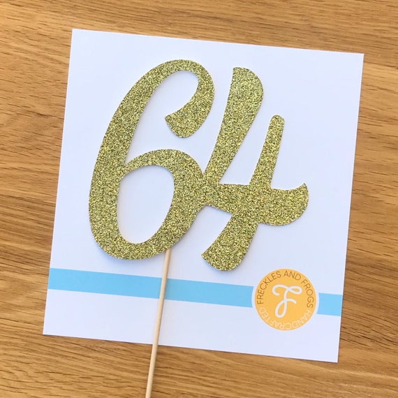 64 Cake Topper Glitter Card 64th Birthday Sixty Four - Etsy
