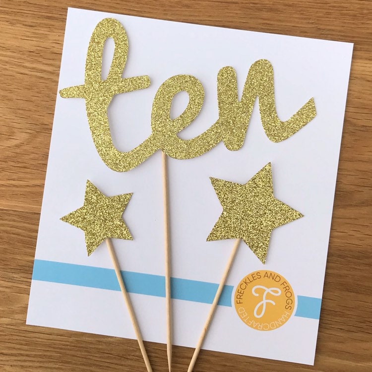 10th Birthday Cake Topper Ten Cake Topper Set Glitter Card - Etsy