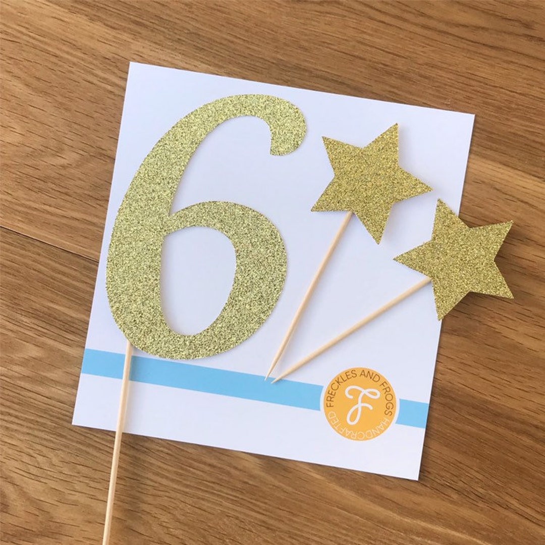 6 Cake Topper Glitter Card Age 6 Six Gold Silver - Etsy