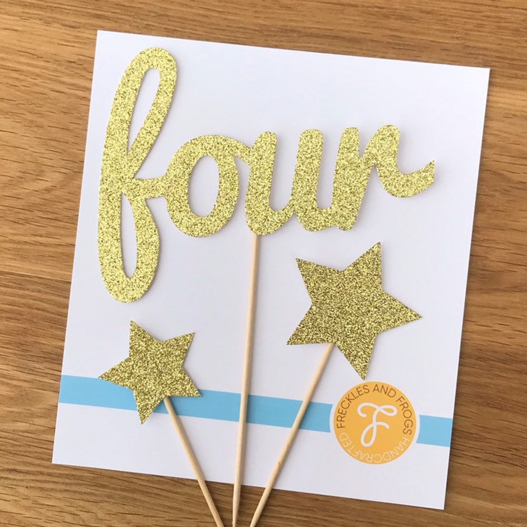 4th Birthday Cake Topper Four Cake Topper Set Glitter Card - Etsy