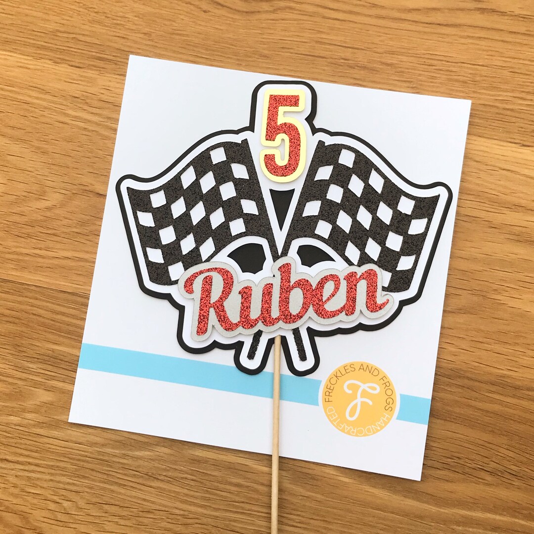 Racing Flags Cake Topper Personalised Cars Cake Topper Birthday Cake ...