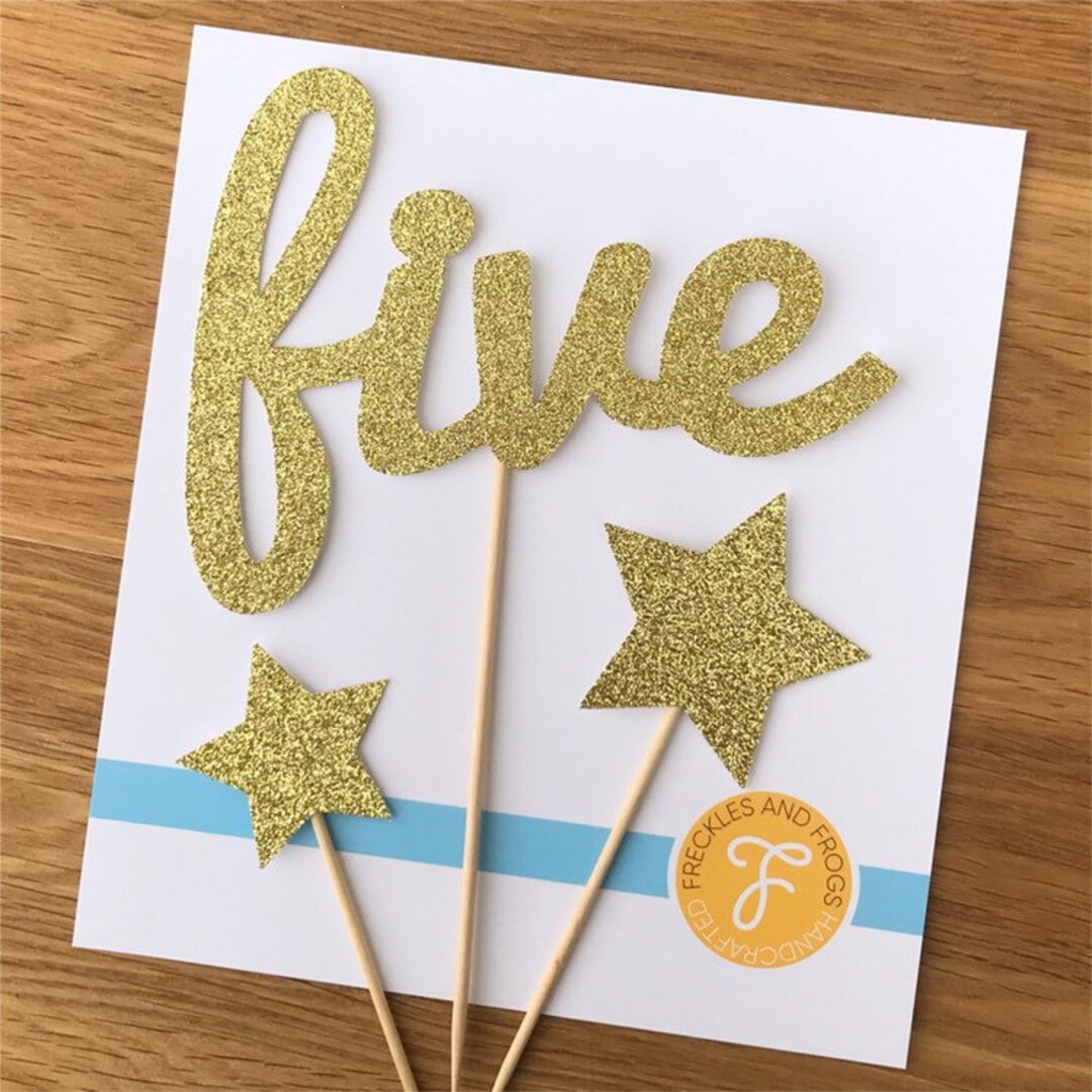 5th Birthday Cake Topper Five Cake Topper Set Glitter Card - Etsy