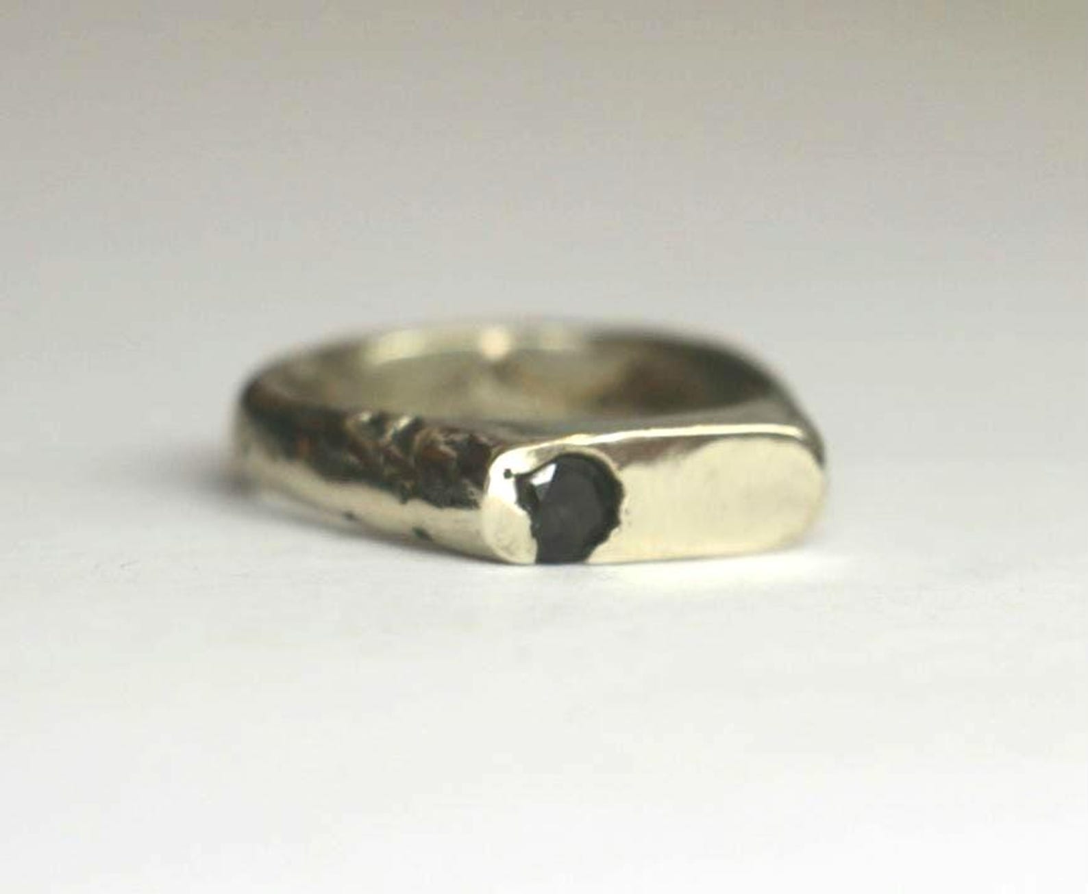 Sandcast Silver Signet Ring, Rustic Blue Gemstone Band (size 5US) - Etsy