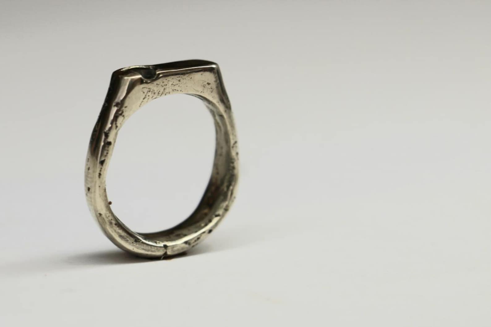 Sandcast Silver Signet Ring, Rustic Blue Gemstone Band (size 5US) - Etsy