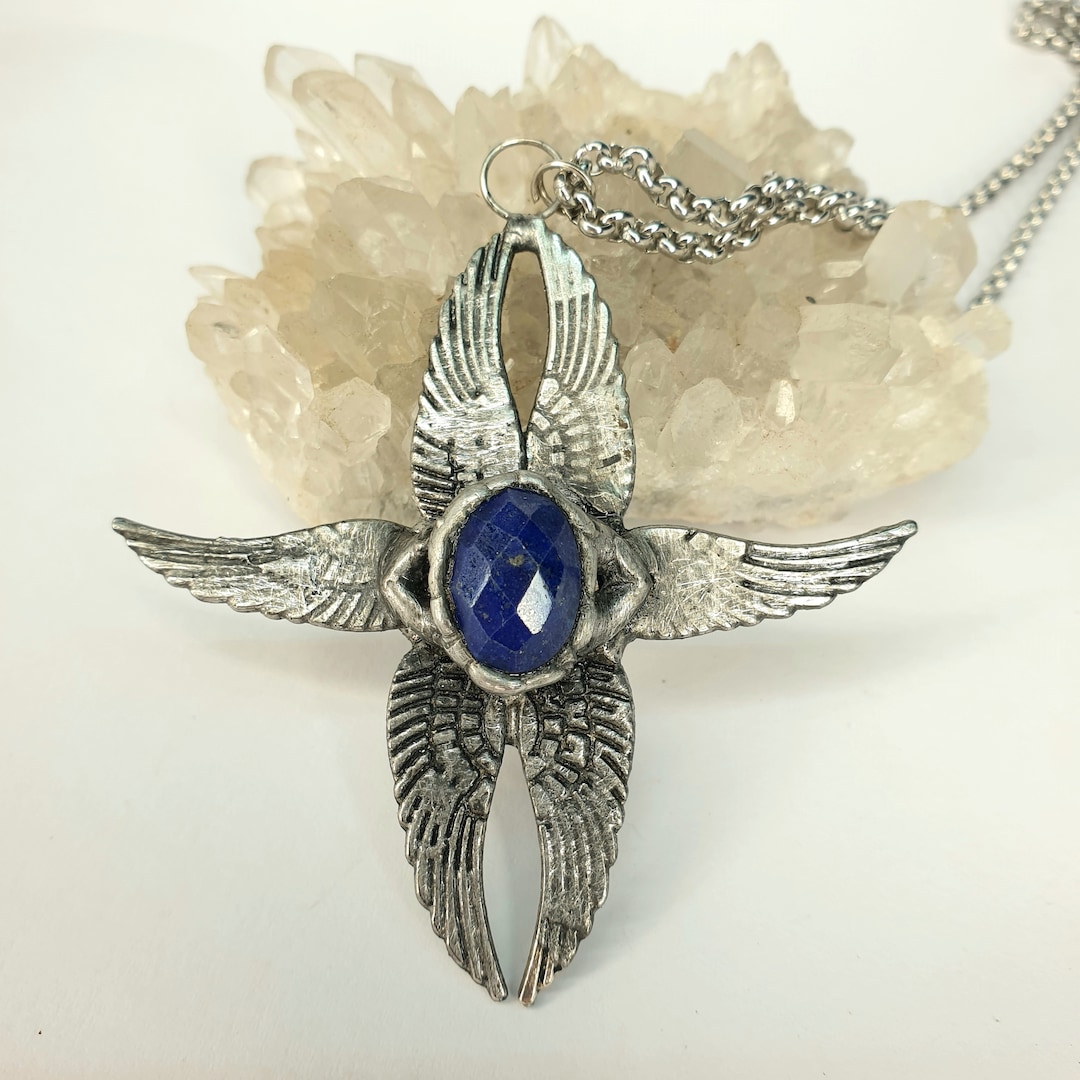 Seraphim: Biblical Angel With Faceted Lapis Lazuli Silver Necklace - Etsy