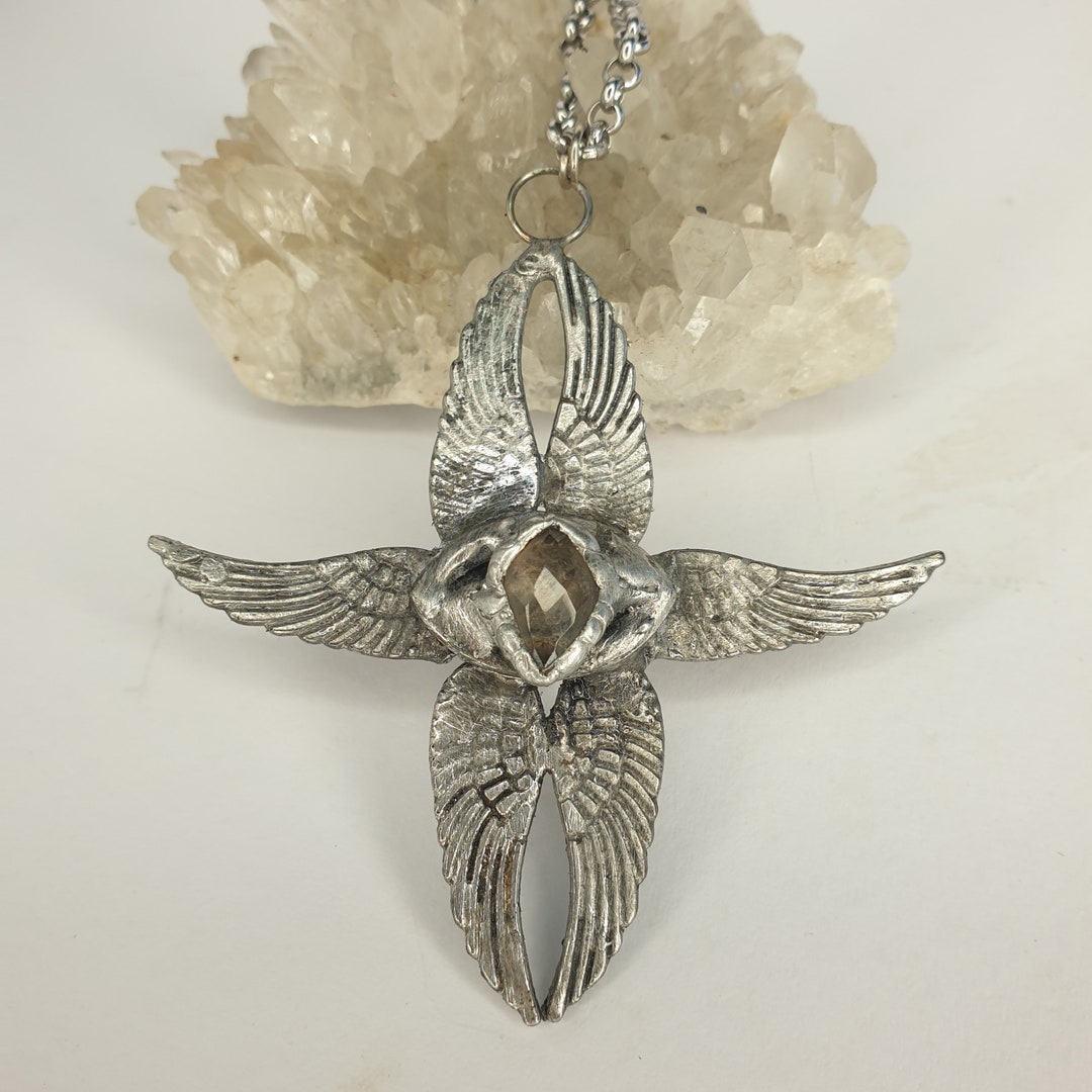 Seraphim: Biblical Angel With Faceted Lapis Smoky Quartz Necklace ...