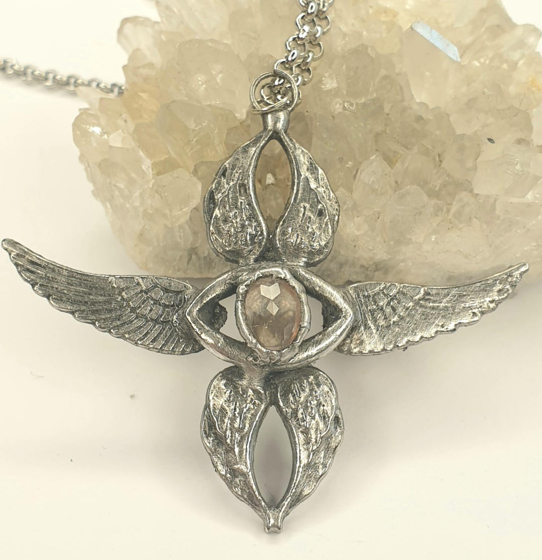 Seraphim: Biblical Angel With Faceted Rutilated Quartz Necklace - Etsy
