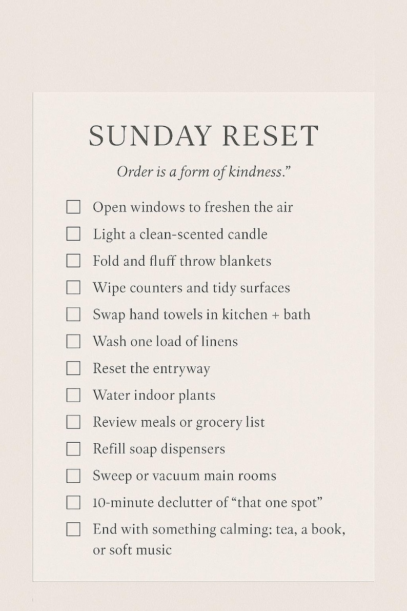 Sunday Reset Printable Checklist – Minimalist Planner Template, Digital ...