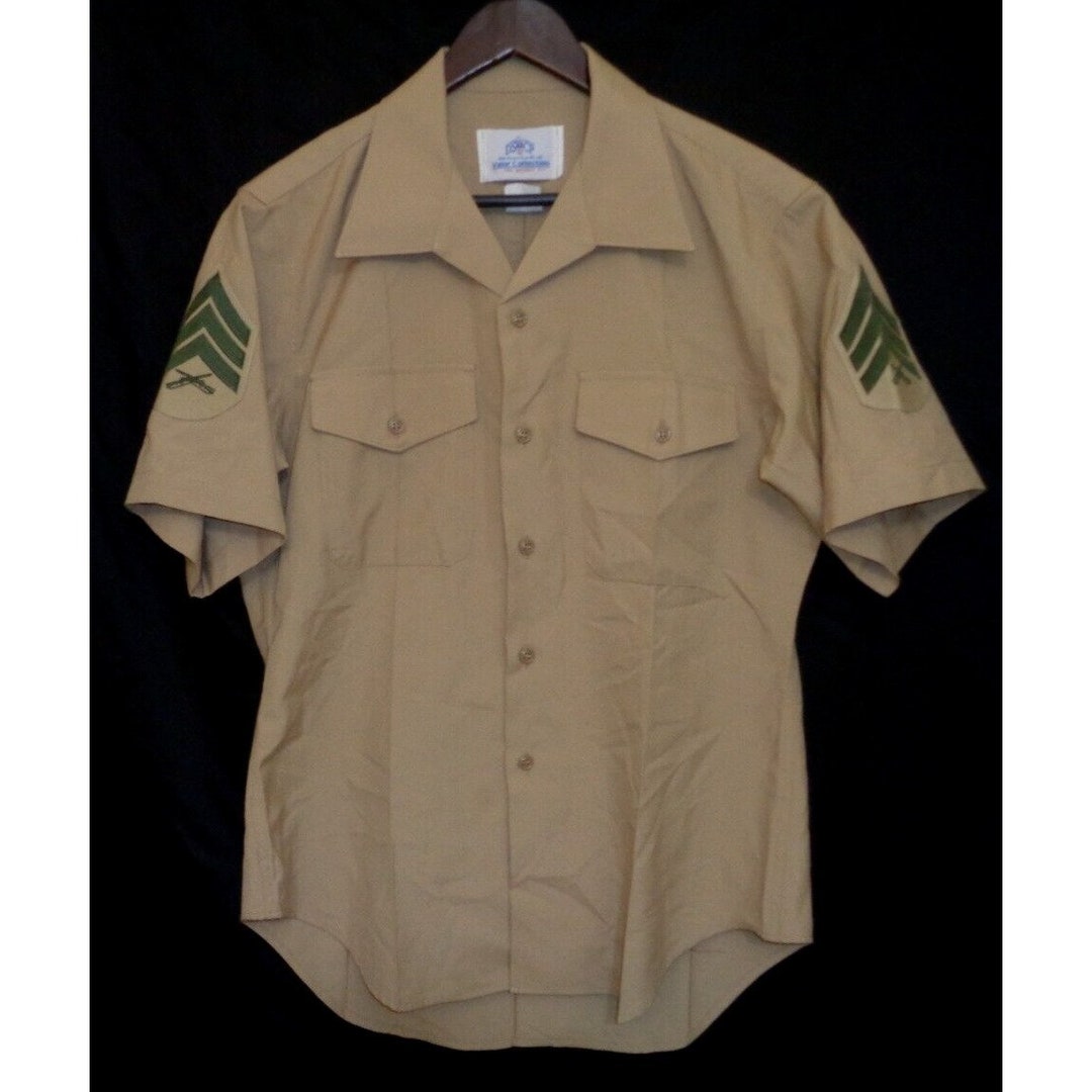 USMC Military Khaki Tan Short Sleeve 15 1/2 Mens Button Down Shirt Wool ...