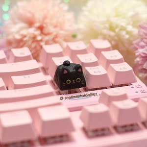Kawaii Black Cat - Artisan Key Cap - Keycaps - Keyboard Accessories ...