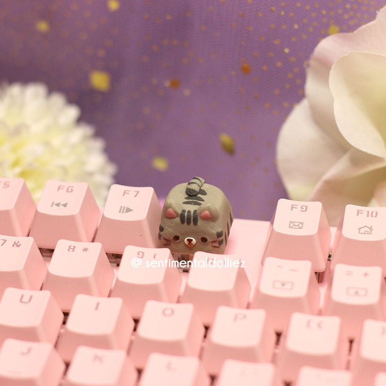 Gray Tabby Cat Kawaii Cat Artisan Key Cap Cute Keycaps - Etsy
