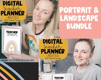 Customizable Boho Rainbow Digital Teacher Planner Undated Landscape ...