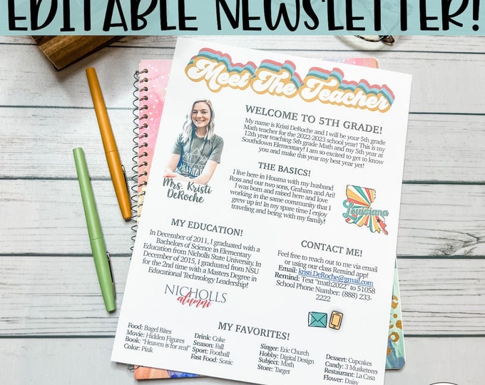 Meet the Teacher Newsletter Editable Retro Theme Back to - Etsy