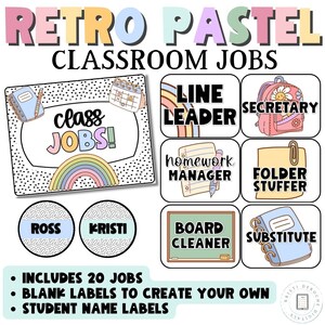 Classroom Jobs Editable Retro Pastel Classroom Decor, Classroom ...