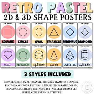 2D and 3D Shape Posters for Calm Retro Pastel Classroom Decor Pastel ...