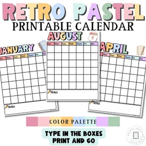 Printable Calendar, Retro Pastel Classroom Decor Pastel Classroom Theme ...
