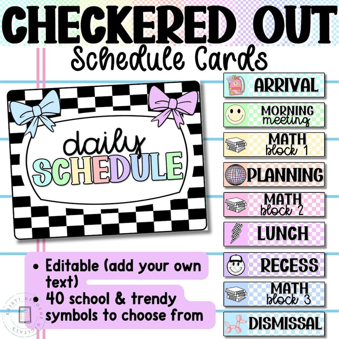 Class Schedule Cards for Calm Checkered Pastel Classroom Decor, Pastel ...