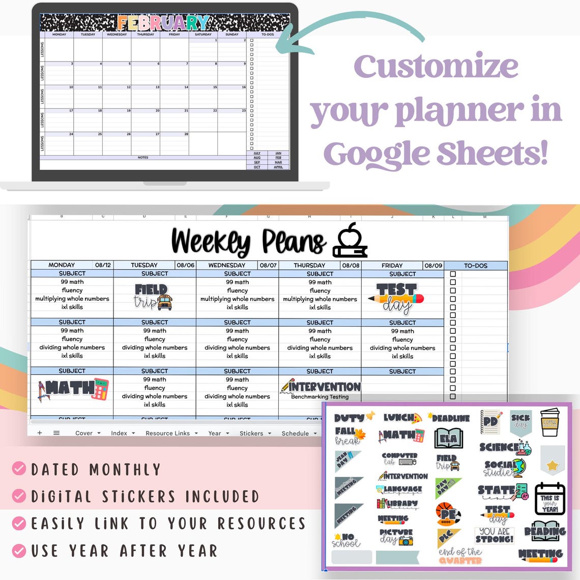 Digital Teacher Planner, Google Sheets Planner, Printable Planner ...