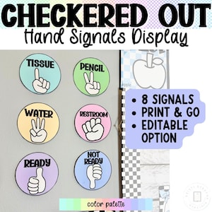 Hand Signal Posters for Calm Checkered Classroom Decor Pastel Classroom ...
