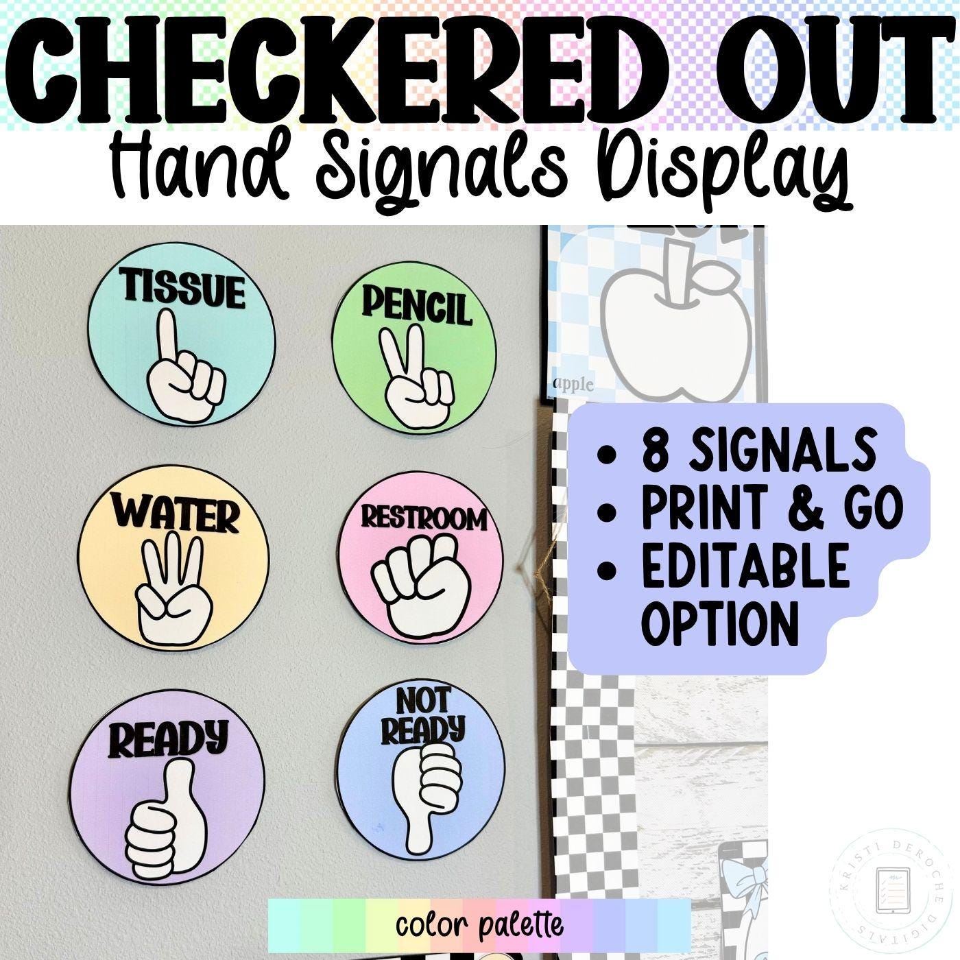 Hand Signal Posters for Calm Checkered Classroom Decor Pastel Classroom ...