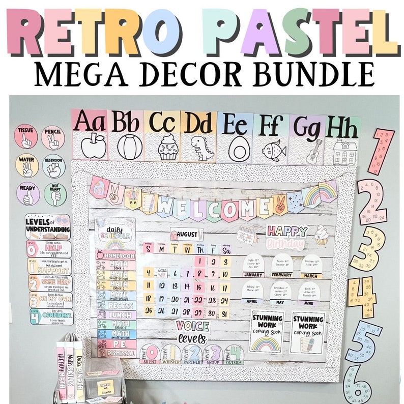 Pastel Classroom Decor Growing Bundle, Retro Pastel Classroom Theme ...